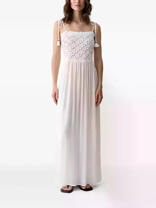PEDRO DEL HIERRO Square Neck Tassel Detail Maxi Dress - White