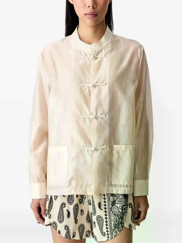 VICOLO Frog-fastening Band-collar Shirt - Neutrals