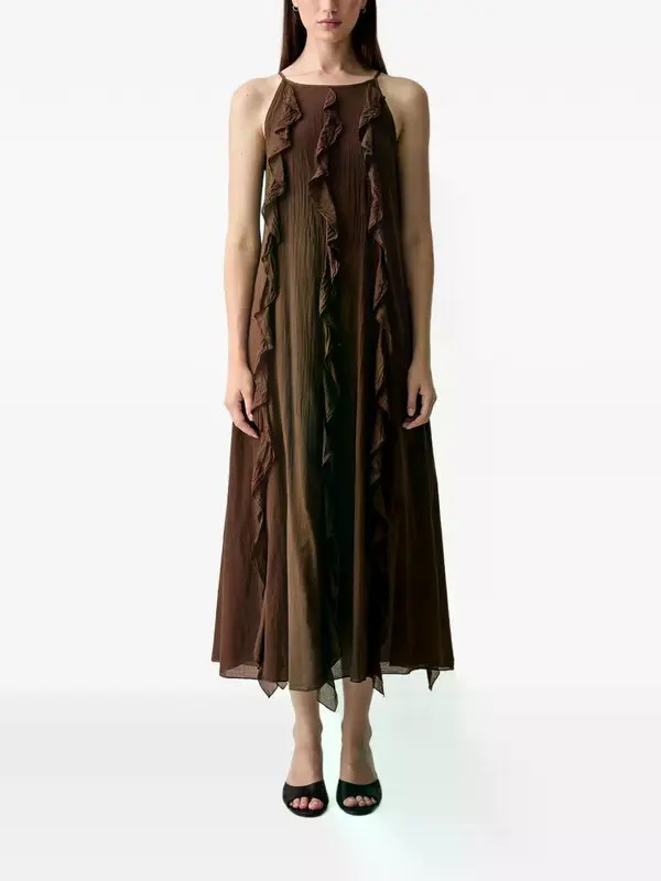 VICOLO Ruffle-trim Midi Dress - Brown