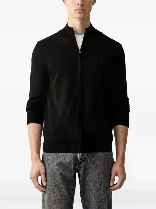 TRUSSARDI Zip-up Embroidered-logo Cardigan - Black