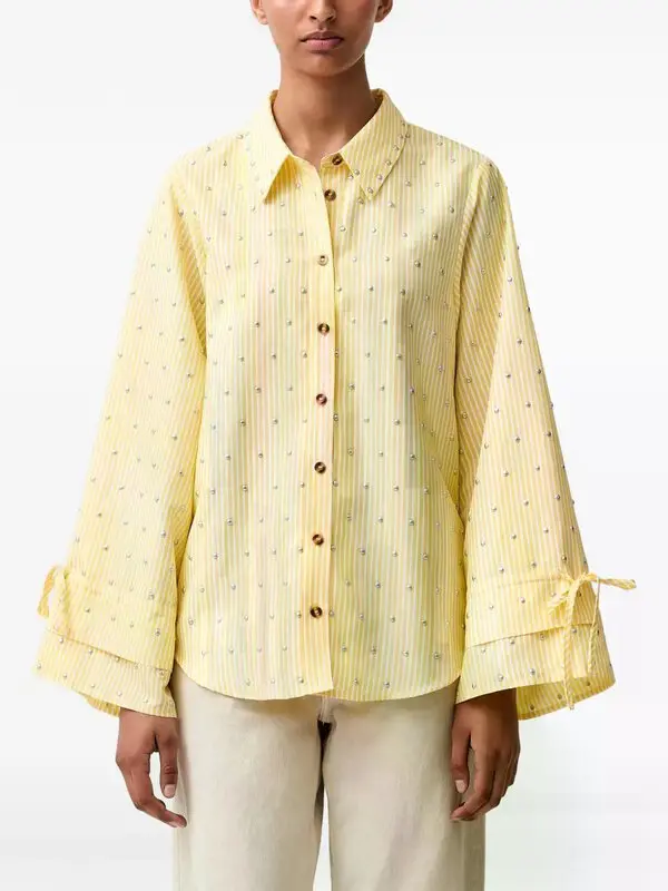 NEVER FULLY DRESSED Stud-embellished Striped Shirt - Yellow