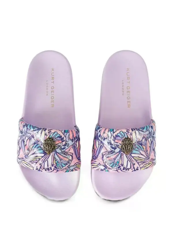 Kurt Geiger Meena Eagle Quilted Butterfly-print Slides - Purple