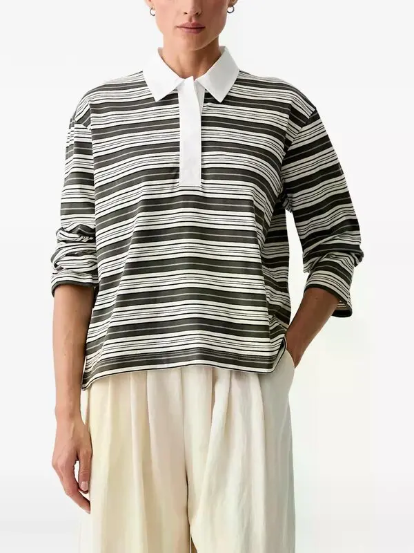 Rag & Bone Kelly Striped Long-sleeve Cotton Polo Shirt - Green