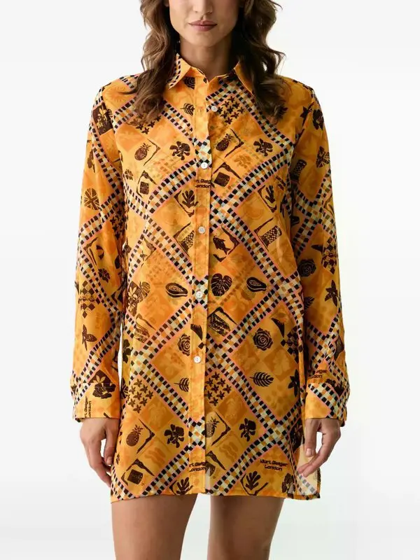 Kurt Geiger Resort Graphic-print Button-up Mini Shirt Dress - Orange