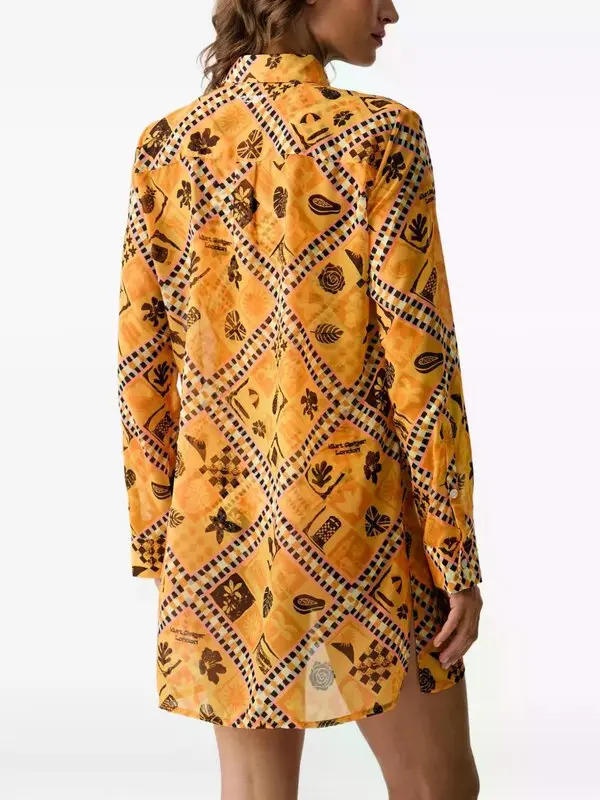 Kurt Geiger Resort Graphic Print Button-up Mini Shirt Dress - Orange