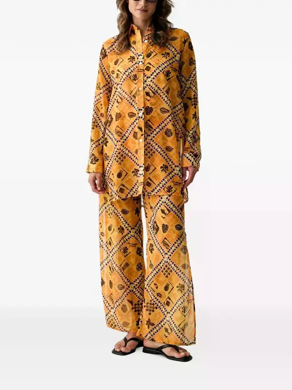 Kurt Geiger Resort Graphic Print Button-up Mini Shirt Dress - Orange