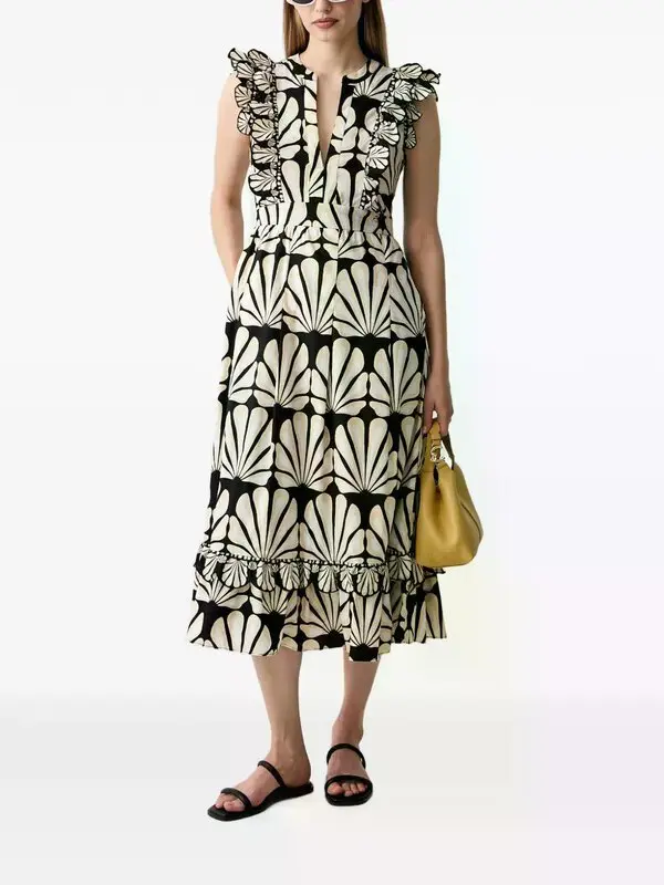 PEDRO DEL HIERRO Ruffled Trim Midi Dress With Shell Print