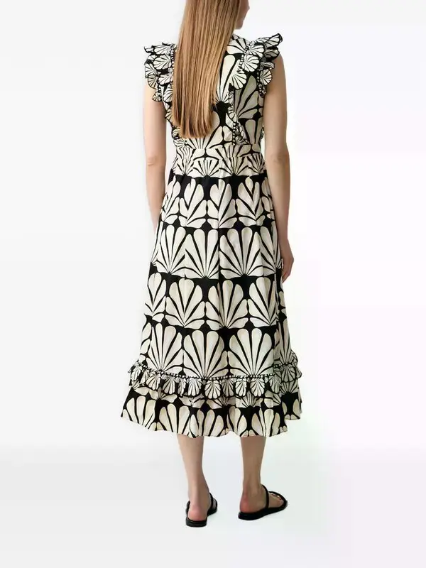 PEDRO DEL HIERRO Ruffled Trim Midi Dress With Shell Print