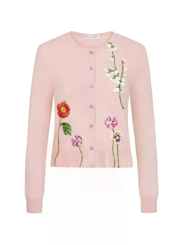 Oscar De La Renta Botanical Threadwork-embroidered Cardigan - Pink