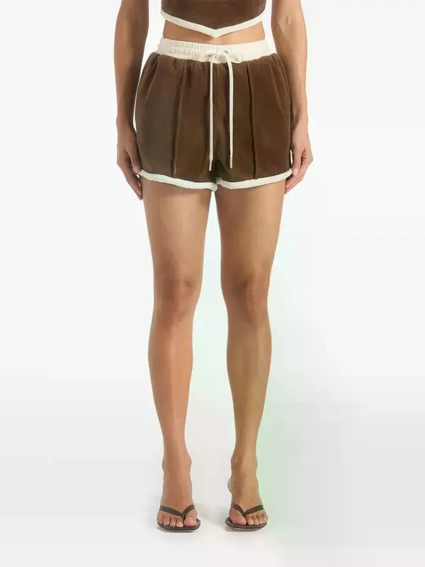 Manière De Voir Contrast Velour Mini Shorts - Brown