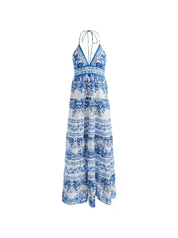 Alice + Olivia Karolina Printed Halterneck Maxi Dress - White