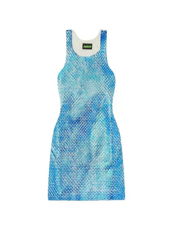 AGR Foiled Crocheted Mini Dress - Blue