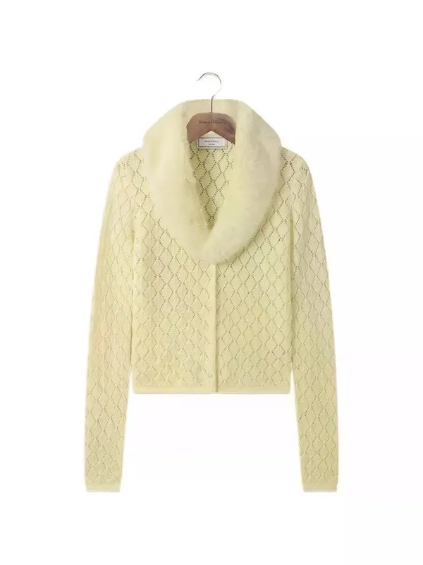 HOUSE OF SUNNY Peggy Faux-fur Collar Cardigan - Yellow