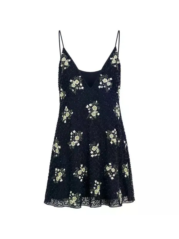 Antik Batik Bibi Floral-embroidered Sequin-embellished Mini Dress - Blue