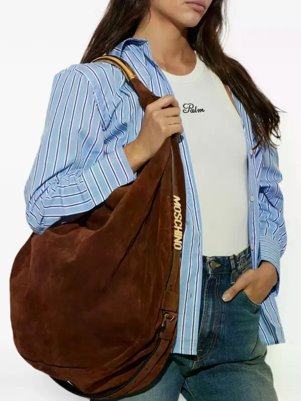 Moschino Large Handle Me Suede Shoulder Bag