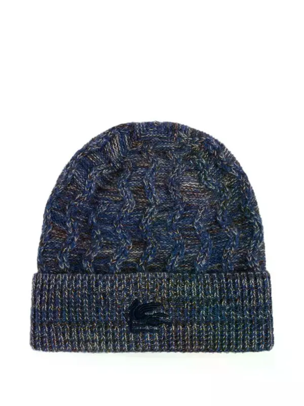 Etro Cable-knit Embroidered-logo Beanie Hat - Blue