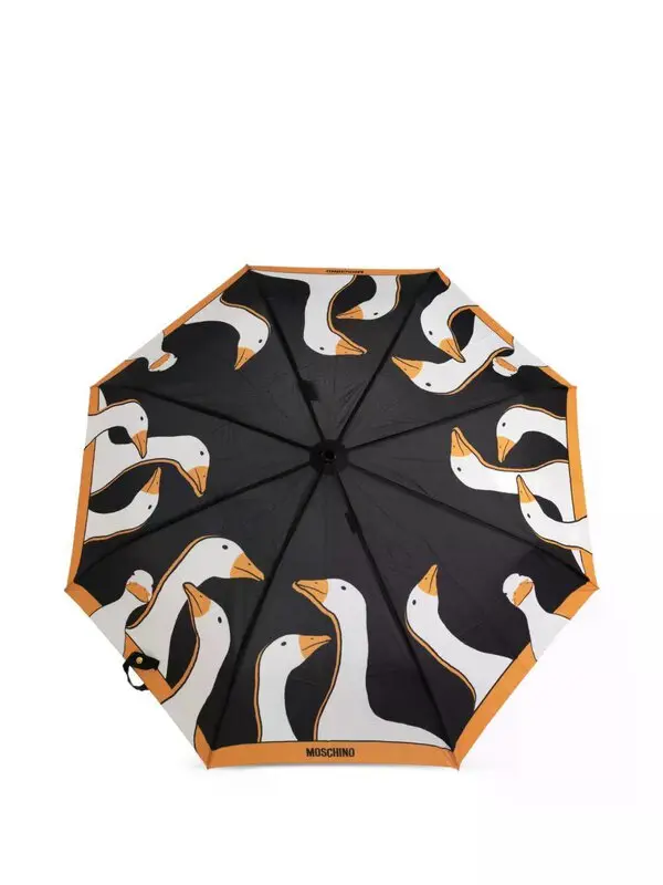 Moschino Goose-print Folding Umbrella - Black