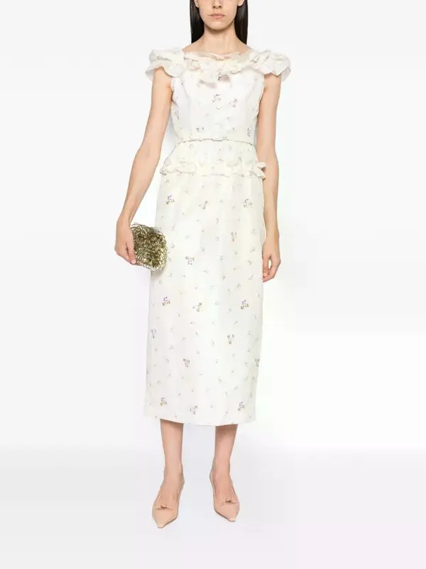 Alessandra Rich Floral-print Ruffled Dress - Neutrals