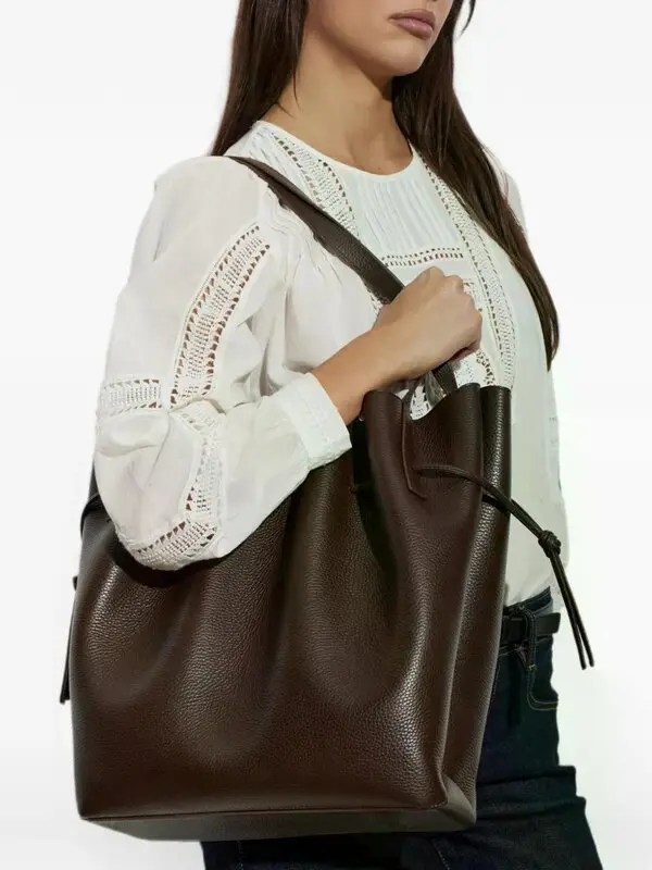 Yuzefi Scallop Leather Tote Bag - Brown