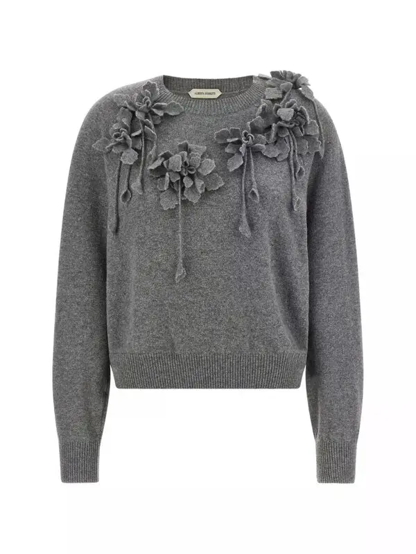 Alberta Ferretti Flower-embroidered Wool Sweater - Grey