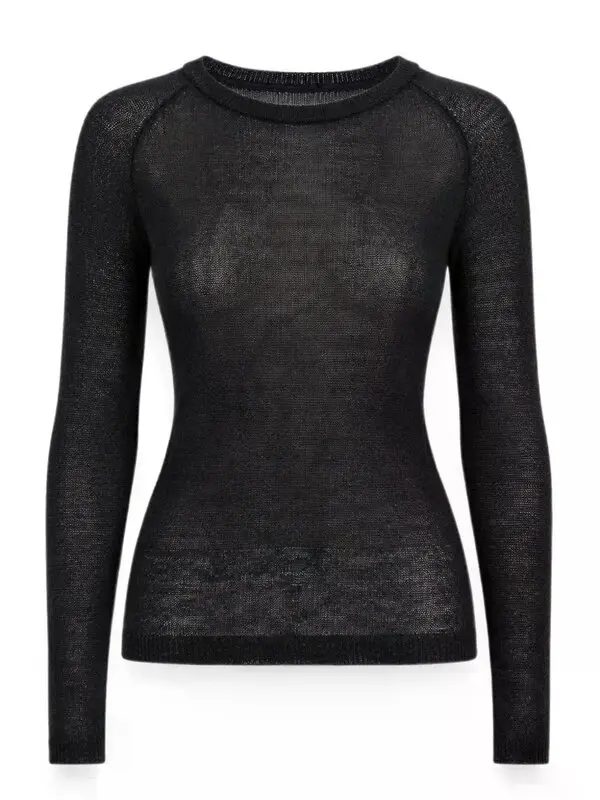 BEYOU Round-neck Raglan-sleeve Sweater - Black