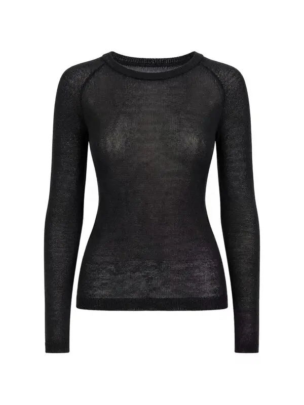BEYOU Round Neck Raglan Sleeve Sweater - Black