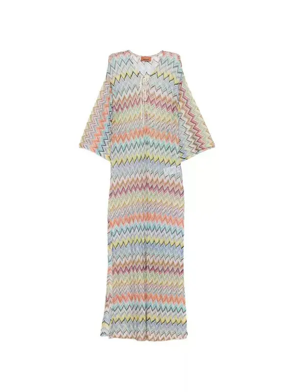 Missoni Zigzag-knit Lace-up Beach Cover-up - Neutrals
