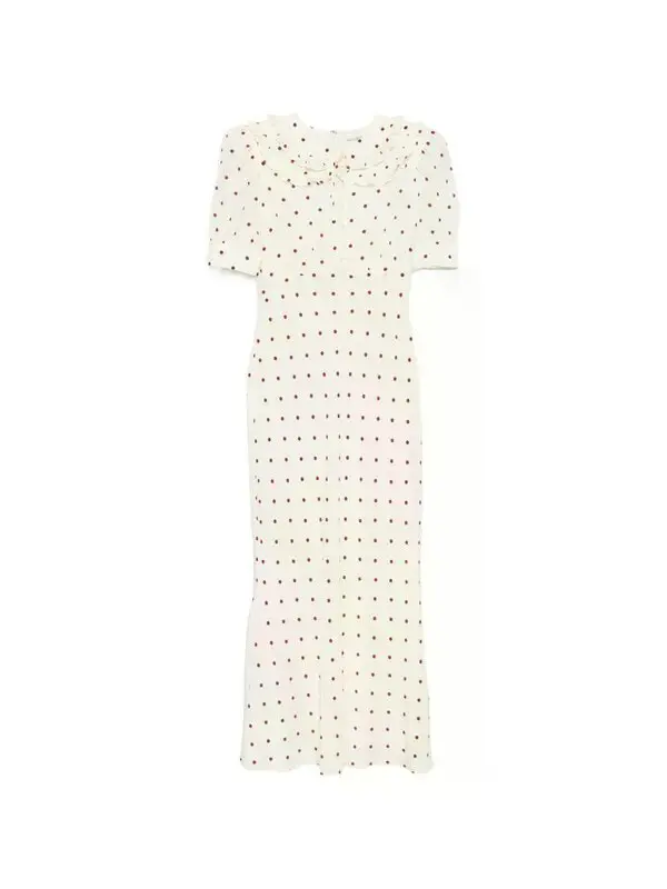 Alessandra Rich Polka-dot Ruffled Midi Dress - Neutrals