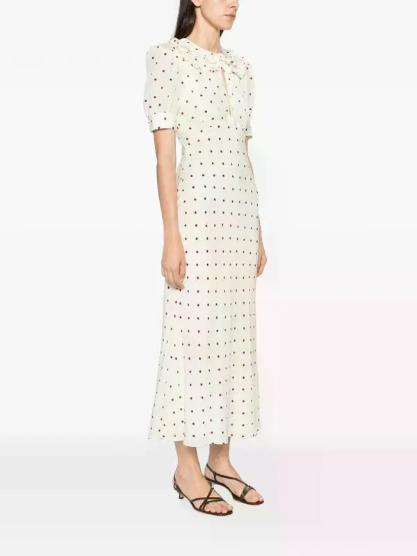 Alessandra Rich Polka-dot Ruffled Midi Dress - Neutrals