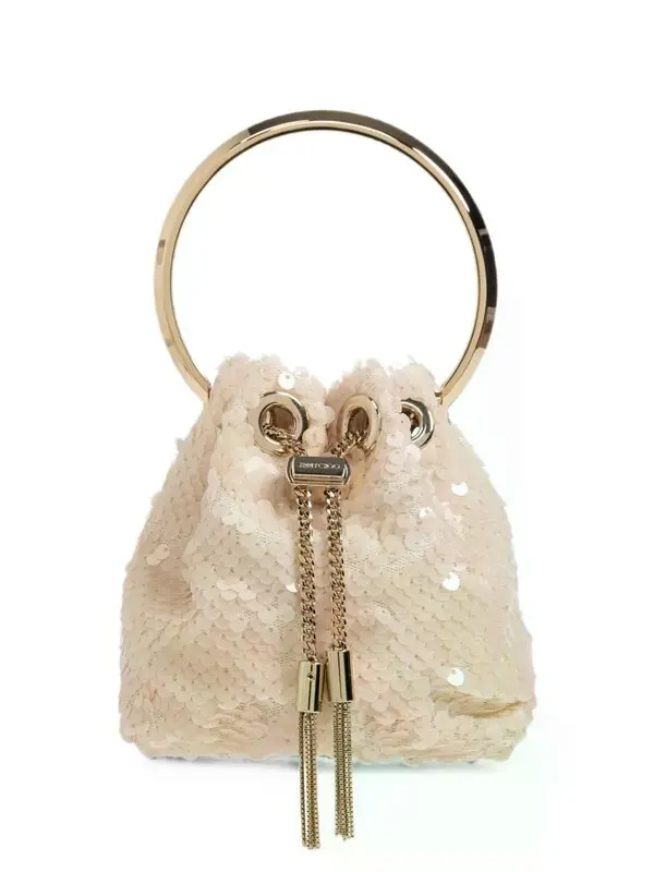 JIMMY CHOO Mini Bon Bon Sequin-embellished Bucket Bag - Neutrals