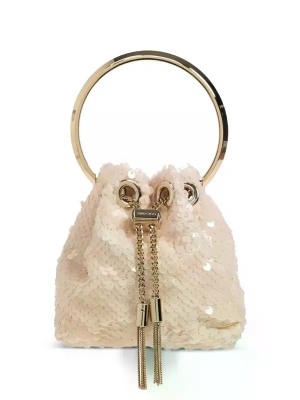 JIMMY CHOO Mini Bon Bon Sequined Bucket Bag - Neutrals