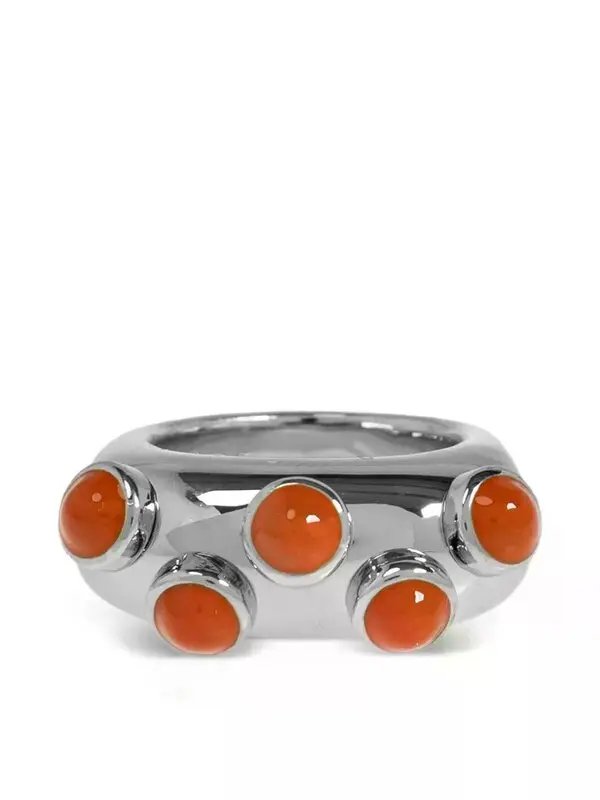 Marni Cabochon-embellished Brass Ring With Orange Stones - Silver