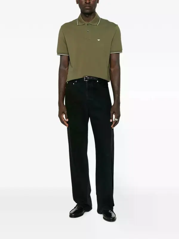 Emporio Armani Logo-embroidered Tipped Polo Shirt - Green