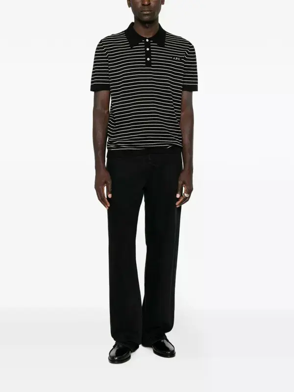 A.p.c. Striped Short-sleeve Polo Shirt - Black