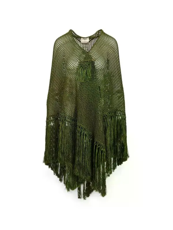 CHIARA IS Crochet-knit Fringed Scarf - Green