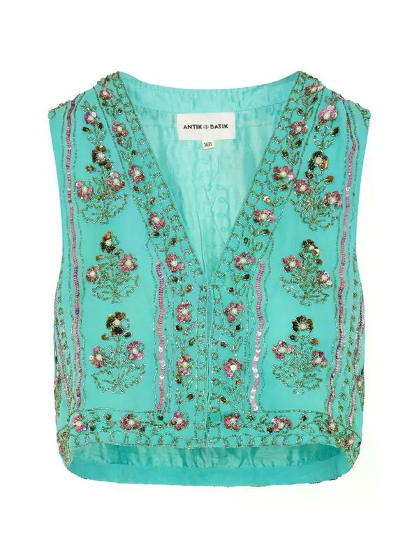 Antik Batik Simone Embroidered Gilet - Green