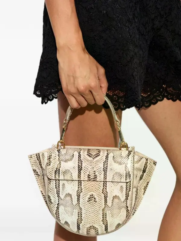 WANDLER Mini Hortensia Snakeskin-effect Tote Bag - Neutrals