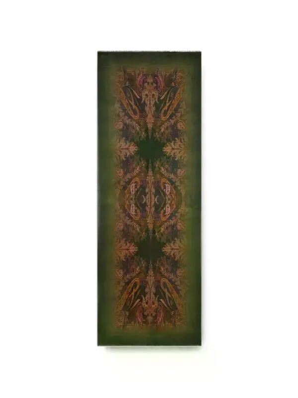 Etro Wool Scarf With Faded Print And Paisley Motif - Green