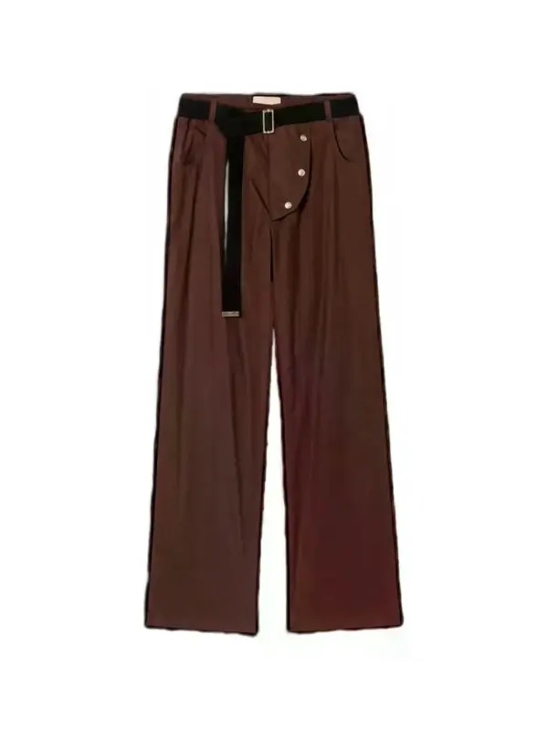Plan C Light Parachute Belted Asymmetric-front Trousers - Brown