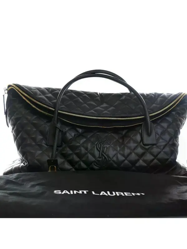 Saint Laurent 2021-2026 Quilted Calfskin Monogram Es Giant Travel Bag - Black