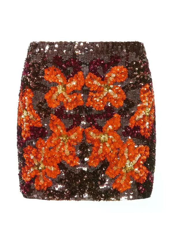 P.a.r.o.s.h Sequin-embellished Floral-pattern Mini Skirt - Brown