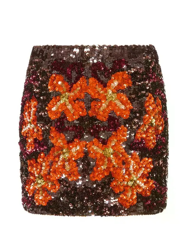 P.a.r.o.s.h Sequin-embellished Floral-pattern Mini Skirt