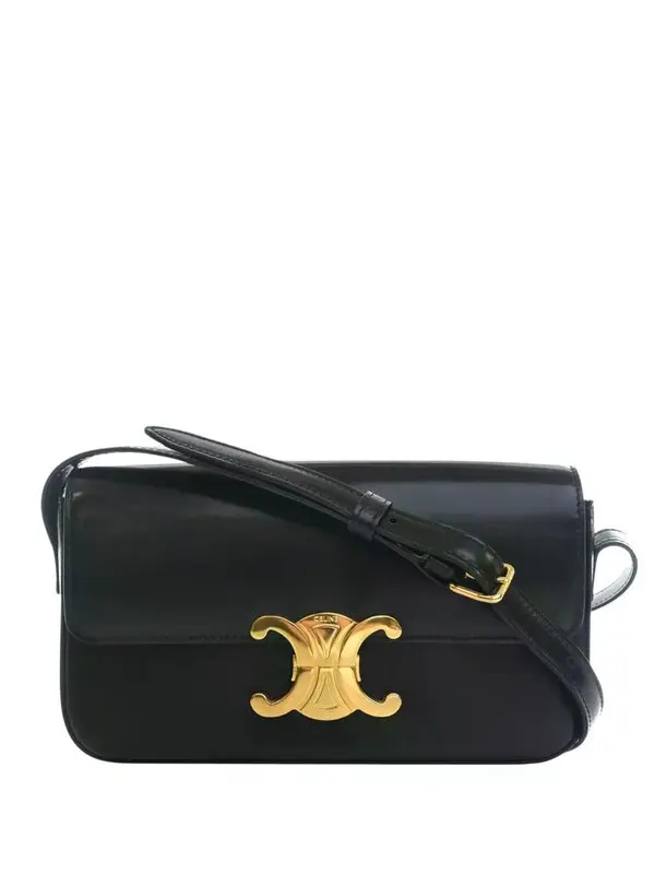 Celine 2021 Shiny Calfskin Triomphe Claude Shoulder Bag - Black