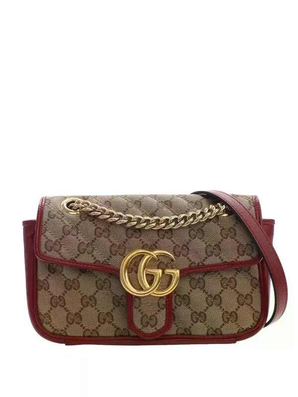 Gucci 2016-2026 Small Gg Marmont Matelasse Diagonal Gg Canvas And Leather Shoulder Bag - Red