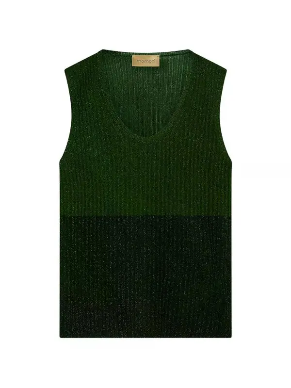 Momoni Knitted Vest With V-neck And Color-block Detail - Green