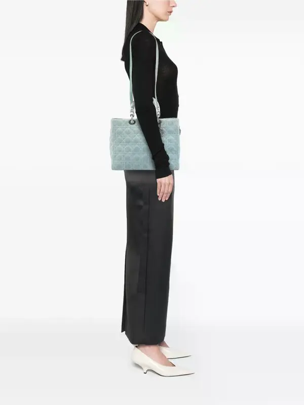 Dior Large Denim Cannage Lady Satchel - Blue