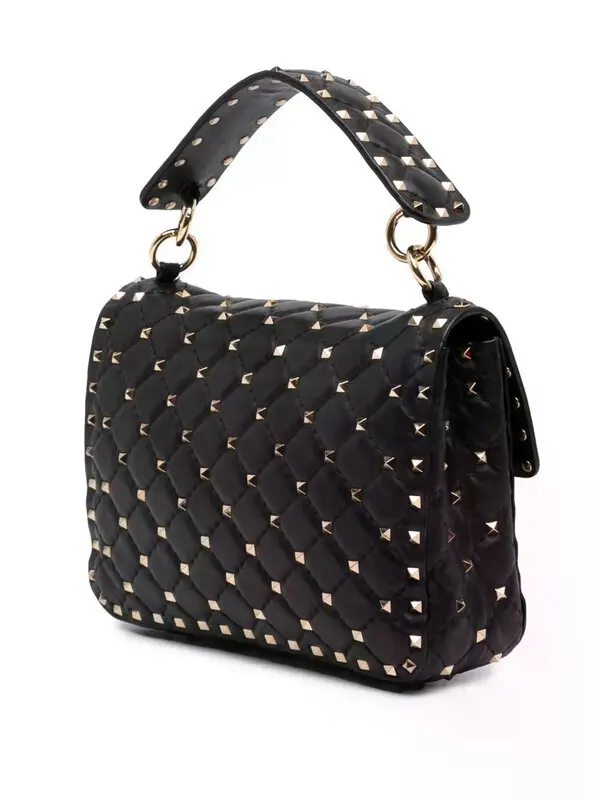 Valentino Garavani 2000-2026 Medium Lambskin Vltn Rockstud Spike Satchel - Black