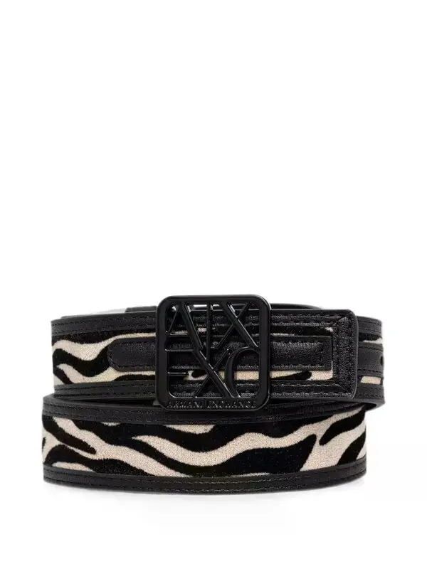 Armani Exchange Zebra-print Logo-buckle Belt - Black