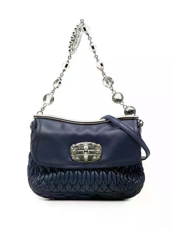 Miu Miu 2010-2026 Matelasse Nappa Crystal Frame Flap Satchel - Blue