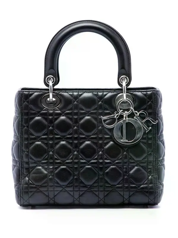 Dior 2016 Medium Lambskin Cannage Lady Satchel - Black